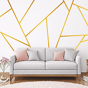 Hoolerry 24 Pcs 70.8 x 1.2 Inch Metallic Line Wall Decals Peel and Stick Adhesive Tile Stickers Washi Tape Wall Tape Mirror Tape Graphic Tape for Home Wall Crafts Decoration (Gold)