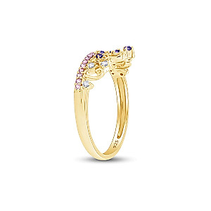 AFFY Round Cut Simulated Multi Stone Rapunzel Princess Style Engagement Wedding Crown Ring in 14k Yellow Gold Over Sterling Silver with Ring Size 7