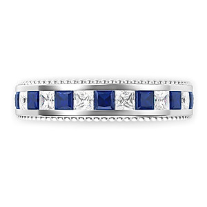 Metal Factory Sz 8 Sterling Silver 925 Princess Cut Blue & White Cubic Zirconia CZ Eternity Band Ring