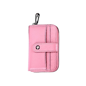 SEADEAR Multifunctional Wallet, Genuine Leather Zipper Coin Purse Mini Coin Purse Key Pocket Card Holder Men Women Id Bag Credit Cards Holder Redpink
