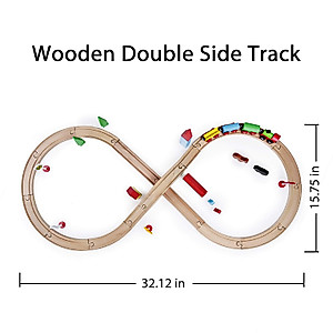 SainSmart Jr. Wooden Train Set for Toddler with Double-Side Train Tracks Fits Brio, Thomas, Melissa and Doug, Kids Wood Toy Train for 3,4,5 Year old Boys and Girls