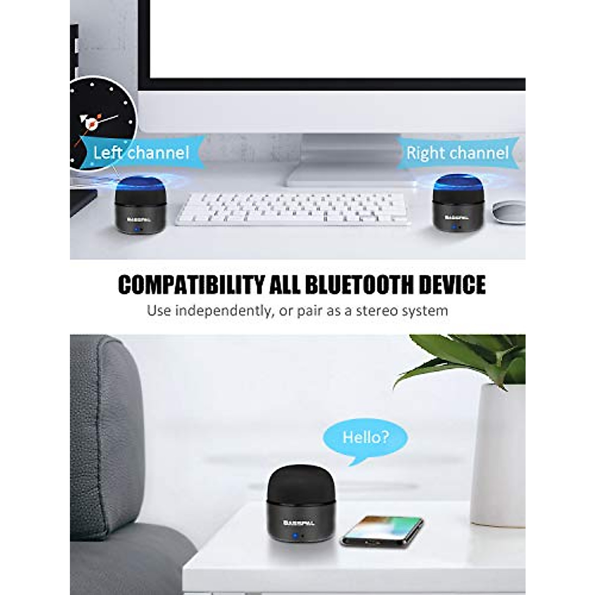 BassPal Portable Bluetooth Speakers, Small True Wireless Stereo (TWS) Speaker with Radio, IPX5 Waterproof, HD Sound & Enhanced Bass, Mini Pocket Size for Home Travel Shower Pool Beach Outdoor-2 Pack