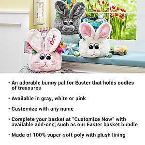 Let's Make Memories Personalized Easter Basket - Fuzzy Bunny Plush - Easter Basket for Kids - Gray