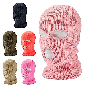 June Sports 3-Hole Winter Knitted Ski Mask, Outdoor Warm Balaclava Full Face Cover Thermal Cycling Mask MK3C Black One Size