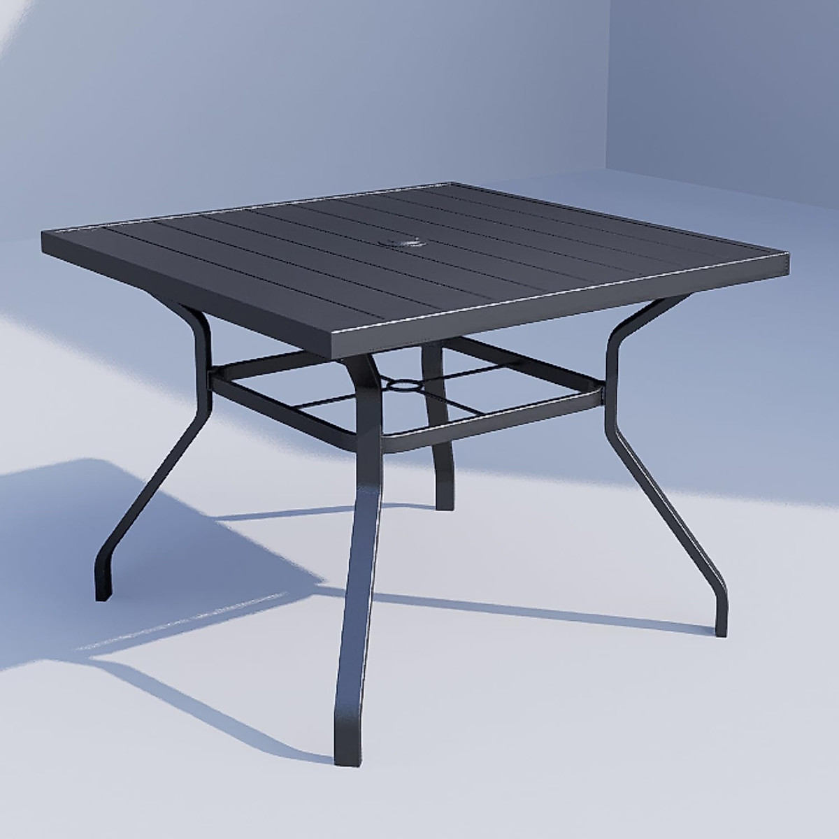 Virvla Patio Dining Square Table Outdoor Steel Table with Umbrella Hole 37" x 37" x 28" - Black