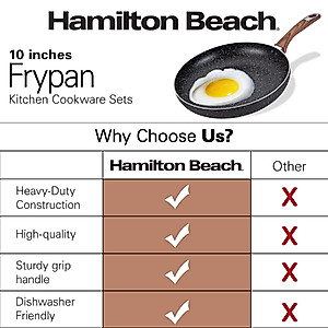 Hamilton Beach Fry Pan 10-Inch, Nonstick with Marble Coating, Wood like Soft Touch Handle, Non-Stick Granite Fry Pan Egg Pan Omelet Pans, Stone Cookware Chef's Pan, PFOA Free Induction Bottom
