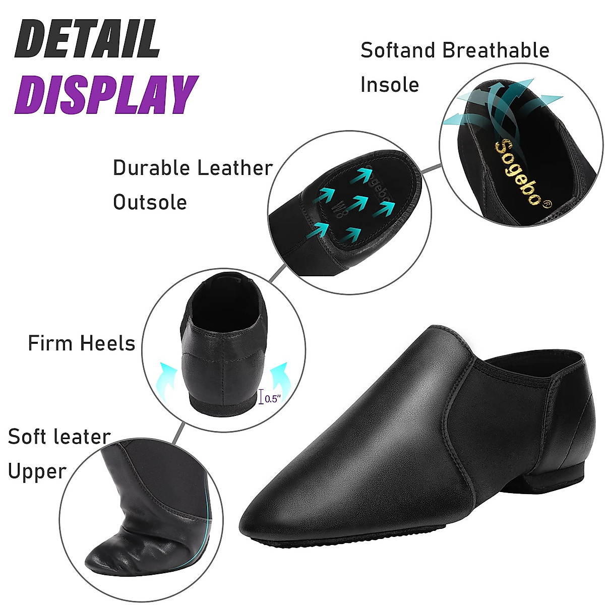 Split Sole Jazz Shoes for Women and Men's Dancing, Black (7.5W / 6.5M)