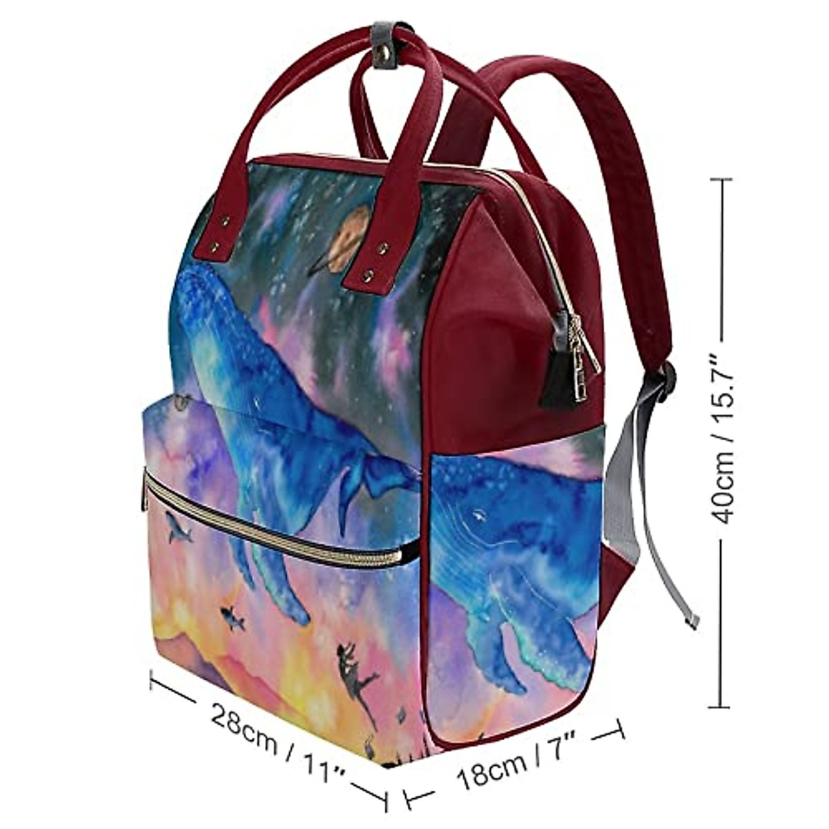 Whale Diving Into Fantasy Space Diaper Bag Backpack Large Capacity Mommy Bags Multifunction Nappy Bag Travel Back Pack Red-Style
