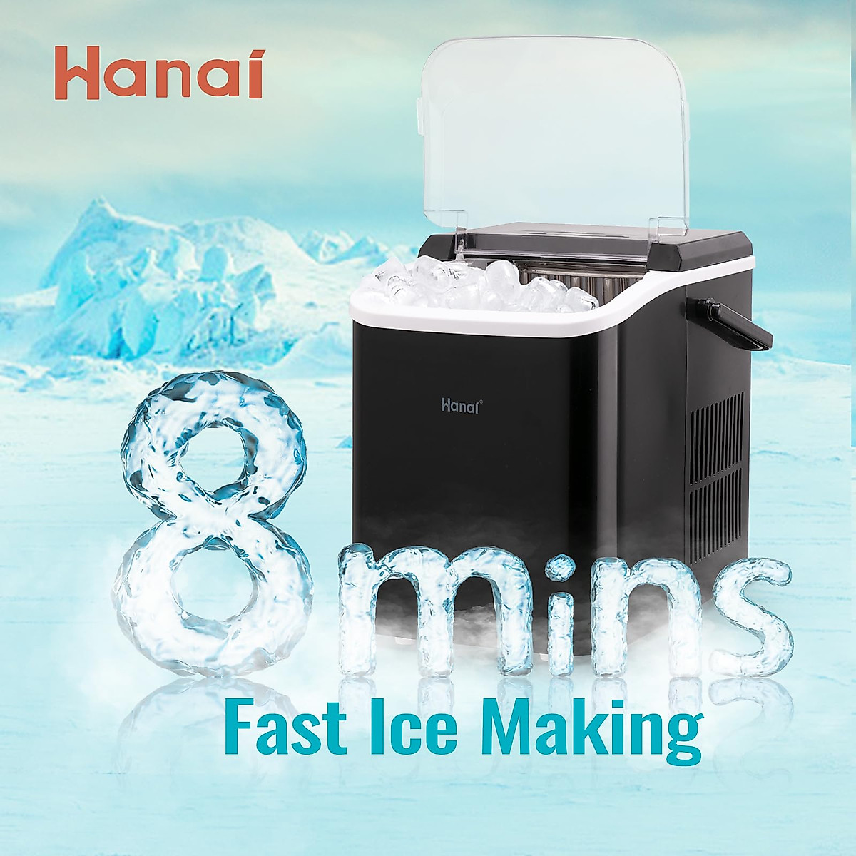 WANAI Ice Makers Countertop, Self-Cleaning Function, 26Lbs/ 8Mins/ 24Hrs 2 Size Ice, Portable Ice Cube Maker Machine with Ice Scoop & Basket