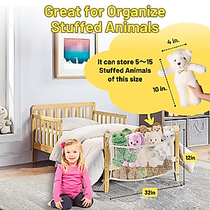 Stuffed Animal Storage Net for Kids, Bedside Toy Organizer Net - Neatly Store Your Stuffed Animals, Cotton Bedside Stuffed Animal Storage Net with Tether, Stretches up to 32 Inches, Beige