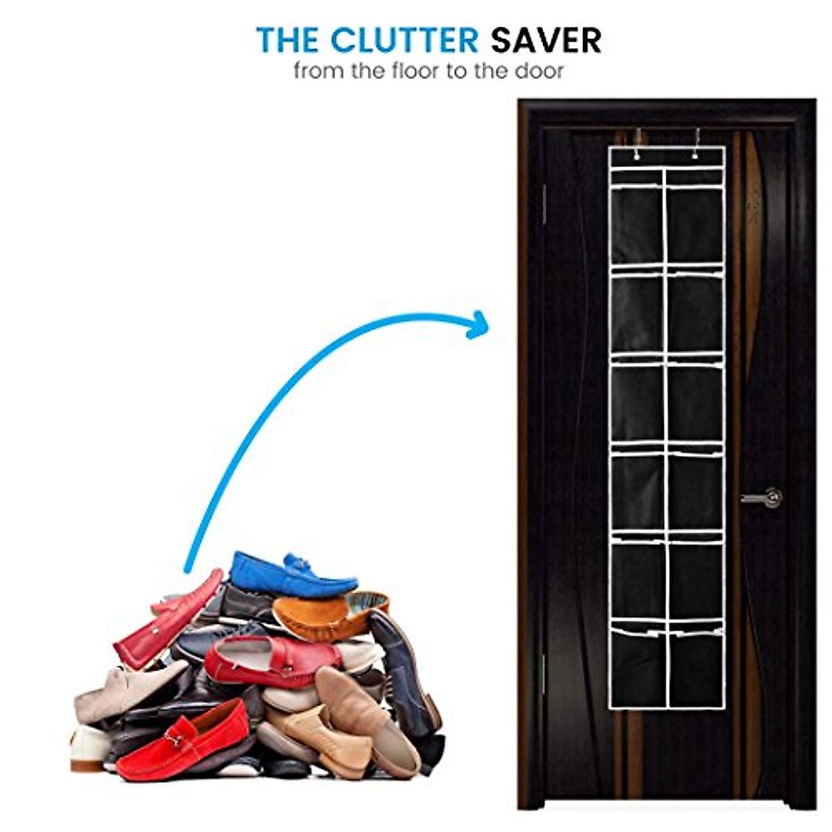ZOBER Over the Door Shoe Organizer - 12 Mesh Pockets, Space Saving Hanging Shoe Holder for Maximizing Shoe Storage, Accessories, Toiletries, Etc. No Assembly Required, Organizer for Shoes 57½” x 12”