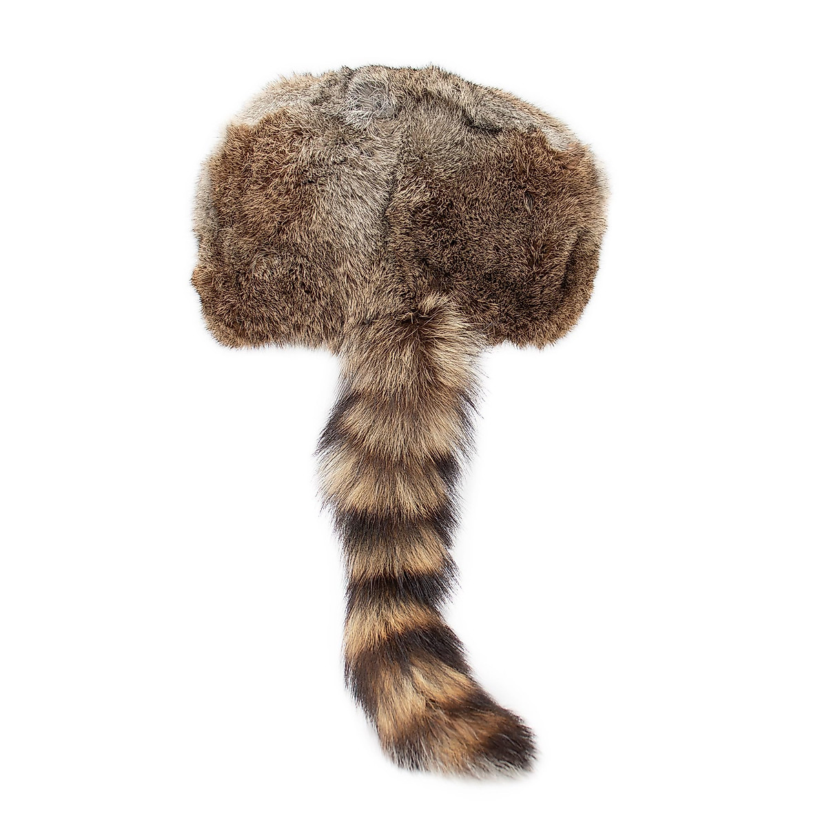 surell Coonskin Davy Crockett Hat - 100% Real Rabbit Fur Hat - Rabbit Fur Crown - Raccoon Tail Hat - Genuine Fur Crown - Unisex Winter Hat for Cold Weather - Brown
