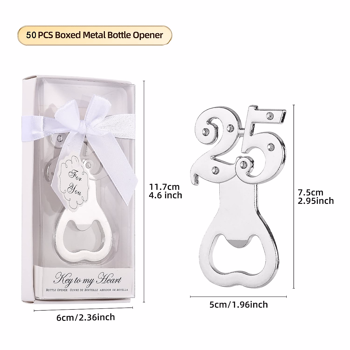 50Pieces 25 Bottle Opener for 25th Birthday Party Favors for Guests,Number 25 Silver Theme Wedding Anniversary Beer Bottle Openers Gifts, Decorations,Souvenirs for Guests for Bridal Shower
