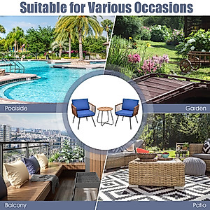 RELAX4LIFE 3-Piece Patio Conversation Set - PE Wicker Sectional Sofa Set with Coffee Table, Seat & Back Cushions, Outdoor Rattan Furniture Set for Patio, Yard, Balcony, Poolside, Garden