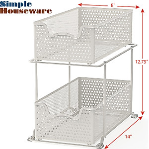 Simple Houseware 2 Tier Sliding Cabinet Basket Organizer Drawer, White