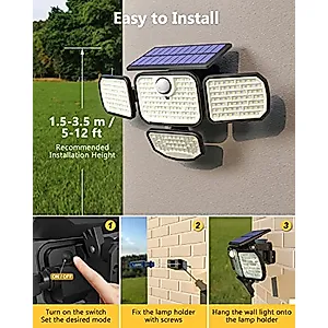 [2 Pack] Solar Lights Outdoor Motion Sensor, 286 LED 3000 LM Solar Security Lights with Remote Control, IP65 Waterproof,4 Heads Solar Flood Lights with 3 Modes for Front Door Backyard Garage Deck