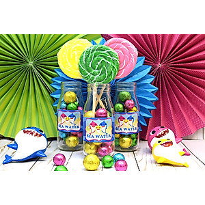 Little Shark Baby Sea Birthday Themed Waterproof Water Bottle Sticker Wrappers 20 Wrap Around Labels Sized 1.75" x 8.5" by AmandaCreation