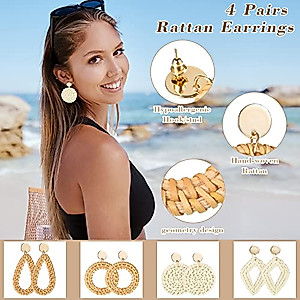 Summer Beach Accessories for Women Including Mesh Beach Tote Straw Clutch Bag Bohemian Handmade Rattan Earrings for Women Girls