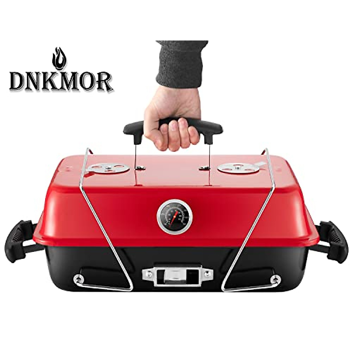 Portable Charcoal Grill, Tabletop Outdoor Barbecue Smoker, Small BBQ Grill for Outdoor Cooking Backyard Camping Picnics Beach by DNKMOR RED