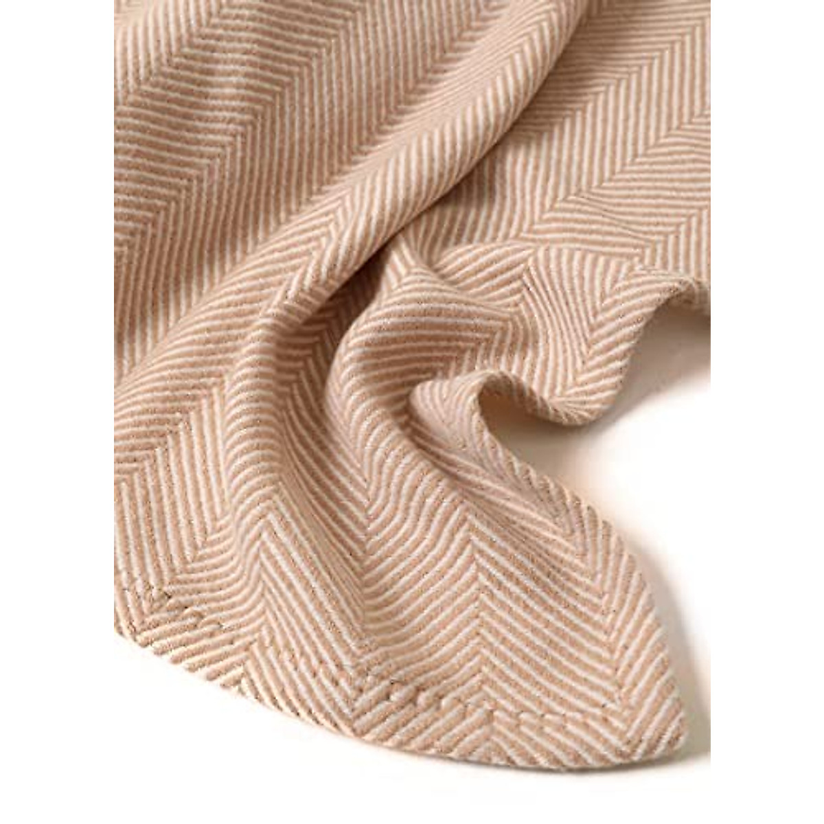 CURATED & COZY 100 Percent Wool Tan and Ivory Soft Herringbone Throw Blanket 53''x69'' (Tan and Ivory), 1HDBKHER003