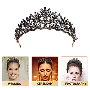 Beaupretty Baroque Queen Crown Crystal Wedding Crown for Women Gothic Baroque Crown Vintage Headband Luxury Headpiece for Wedding Prom Halloween Costume(Black)