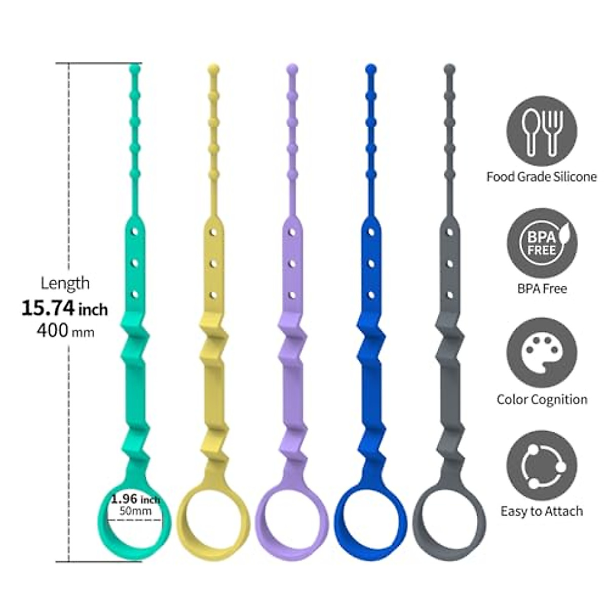 LJOWJVA Bottle Strap - Securely Attach Sippy Cups and Bottles with Food-Grade Silicone Straps for High Chairs, Strollers, Car Seats, Cribs - High Chair Accessories (Spearmint+Dark Gray+Gray)