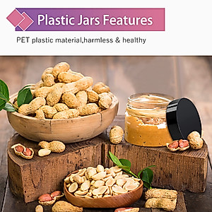 SLifeJars 4OZ Plastic Jars 48Pcs Wide Mouth Round Clear Container Jars with Black Lids Stackable Empty Slime Jars Refillable Clear Airtight Travel Storage Jars for Kitchen, Beauty Products and More