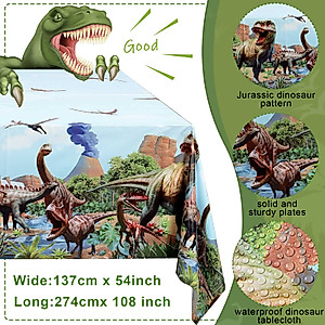 Seewey 171 Pieces Dinosaur Party Supplies Jurassic Happy Birthday Party Decorations Dinosaur Theme Birthday Tableware Tablecloth Dino Plates Napkins Cup Forks Banner for 24 Guests