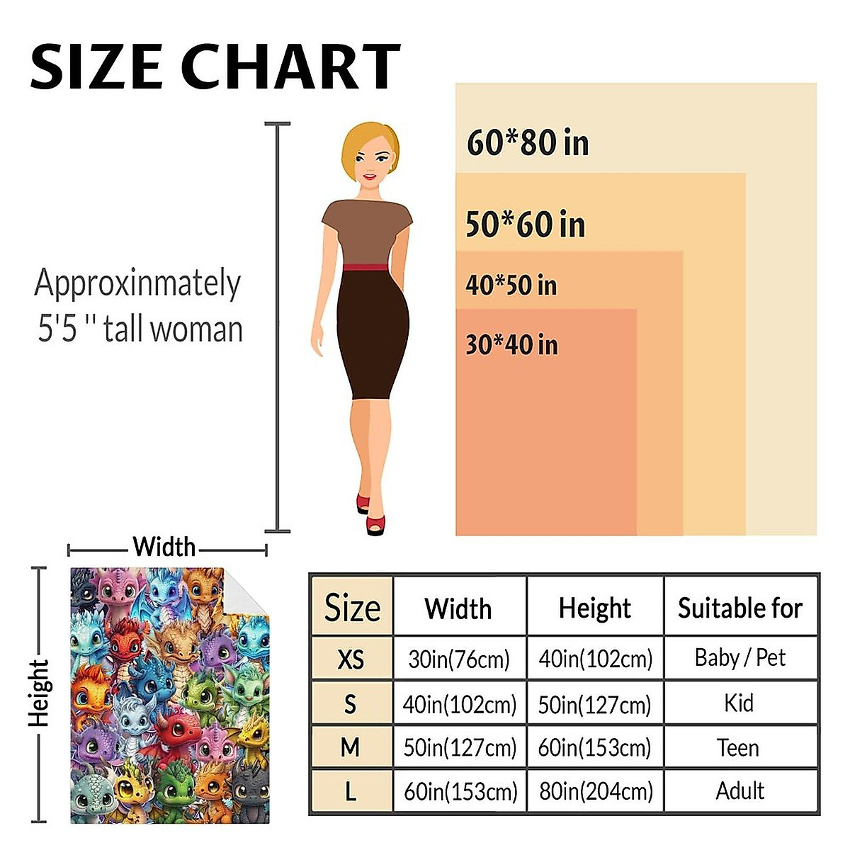 Dragon Blanket Gifts - 40x50 Inches Cute Throw Blanket for Kids, Boys & Girls - Colorful Soft Fuzzy Blankets for Couch, Sofa & Bed