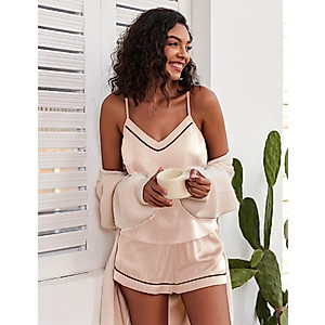 Ekouaer Satin Pajamas Women's Soft Sleepwear Lingerie Silk Cami Shorts Set Nightwear Champagne,XX-Large