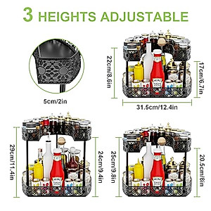 JBBTOOL 2 Tier Lazy Susan Organizer, Metal Turntable Spice Rack, 12-inch Adjustable Rotating Lazy Susan for Cabinet Pantry Kitchen Countertop Dining Table Cupboard Vanity Storage Bathroom