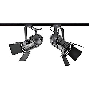 J.LUMI TRK9000 Theater Track Lighting Head, Stage Light with Barn Door Flippers, Black Frost Paint Finish, Vintage Modern Industrial, Uses PAR30, A19 or ST64 Bulb with E26 Base (Bulb not Included)