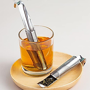 4 Pack Tea Infusers Tea Filter and 2 Brush, Stainless Steel Tea Infuser Stick Pipe Tfor Loose Tea Leaf Coffee, Seasonings and Spices，Fine Mesh Ball for Loose Tea Leaf Pincer Tea Ball Tea Filter