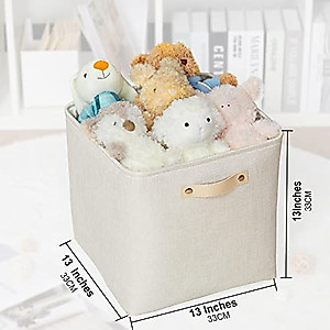 Bidtakay Fabric Storage Cubes Baskets Large 13x13 Set of 4 Soft Storage Bins for Shelves Clothes Toy Storage Collapsible Baskets for Linen Closet Organization Cube Bins for Nursery Home (Light Beige)