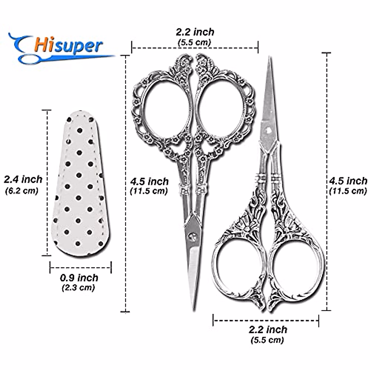 Hisuper 2 Pairs Crafting Scissors 4.5 Inch Sewing Scissors Small Sharp Craft Scissors with Leather Scissors Cover Embroidery Scissor Shears for Fabric Needlework Crochet Threading Tool