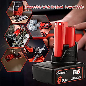 waitley 12V 6Ah Replacement Battery Compatible with Milwaukee M12 6.0Ah Lithium-ion Battery 48-11-2411 48-11-2440 48-11-2402 Tools