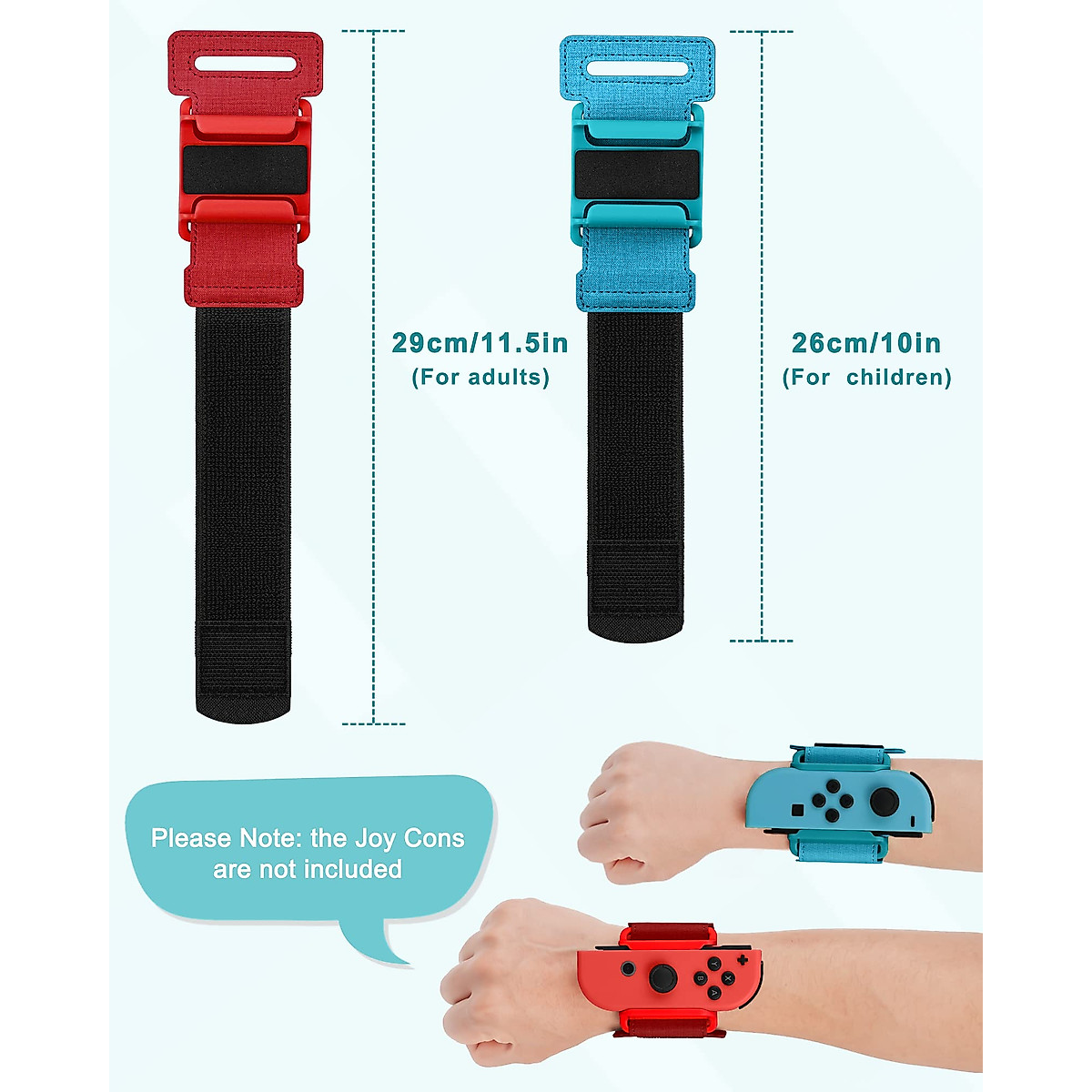 Wiilkac Upgrade Wrist Bands for Just-Dance 2024/2023/ 2022/2021/2020 Switch, Two Size Comfortable Adjustable Elastic Dance Strap for Switch Joystick Controller, 2 Pack(Red+Blue)
