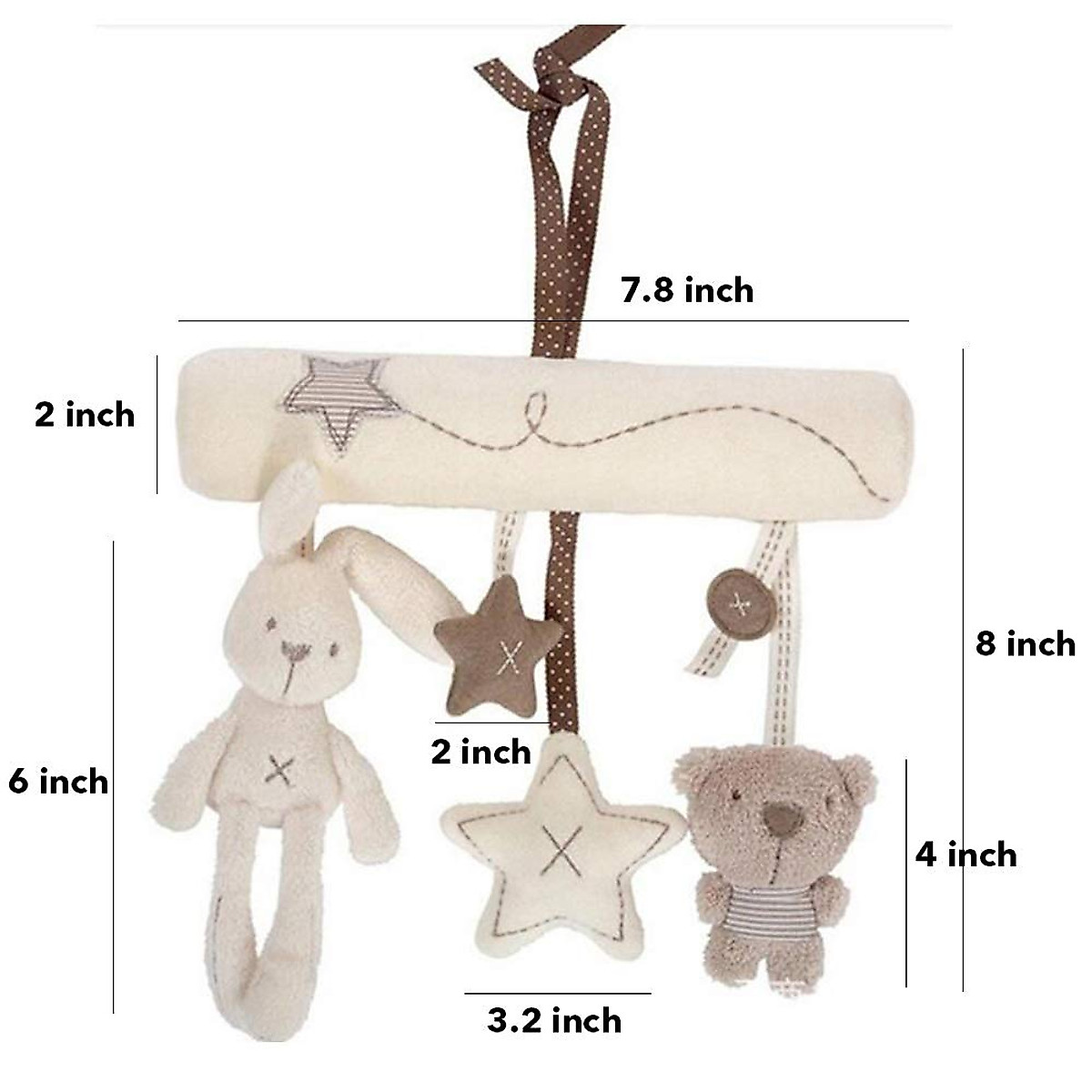 NeatoTek Baby Hanging Rattle Toys Soft Baby Music Plush Activity Crib Stroller Toys Rabbit Star Shape for Toddlers Baby Girls Baby Boys