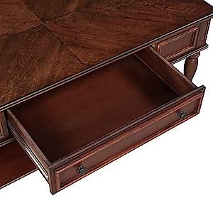 AOCOROE Large Wood Coffee Table with Lockable Casters French Country Style Coffee Table with Drawers. 47 Inch Center Table for Living Room