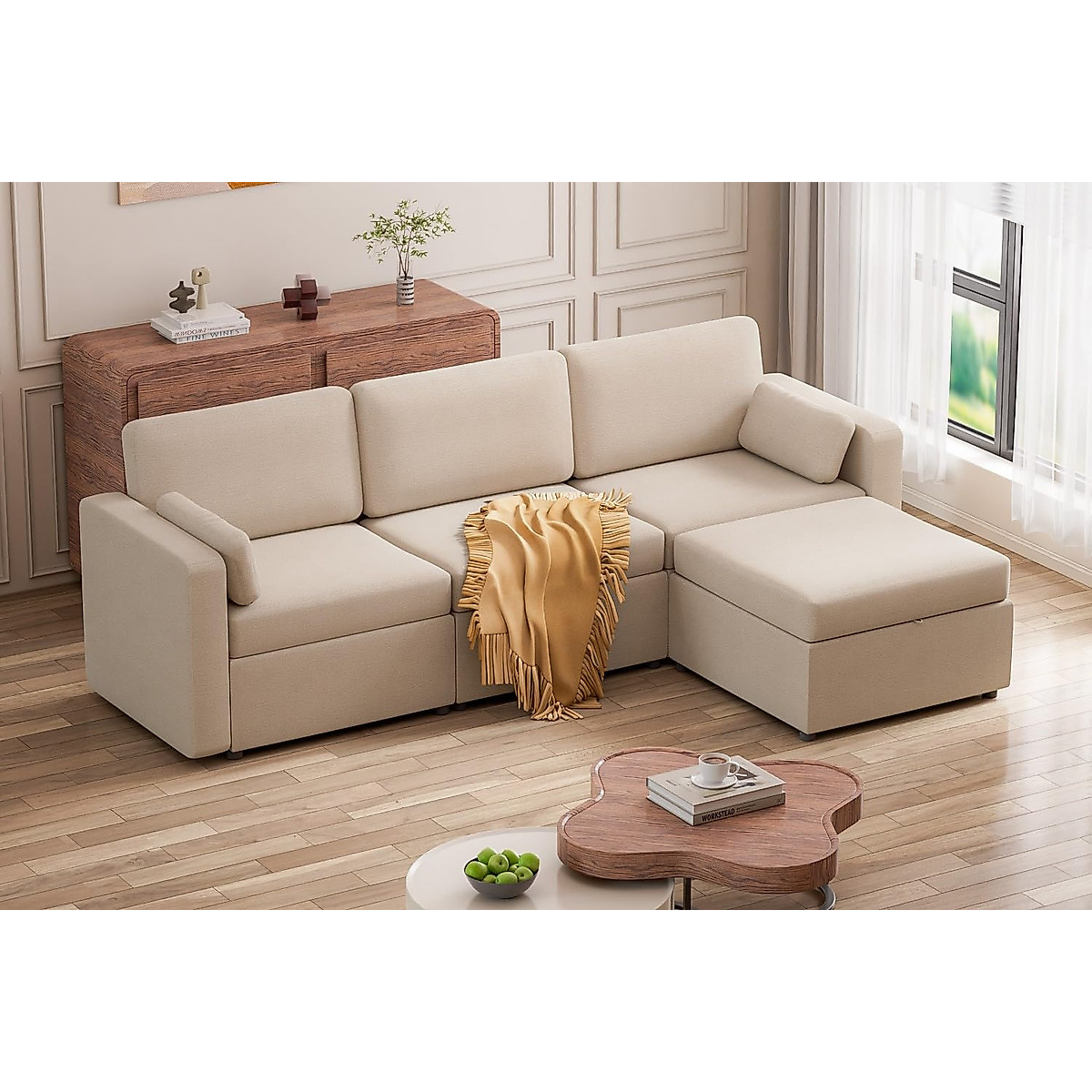 Consofa Modular Sectional Sofa, L Shape Sectional Sofa with Storage Ottoman, Convertible Sectional Sofa Couch with Removable Cover, Deep Seat Sectional Couches for Living Room, Apartment, Office