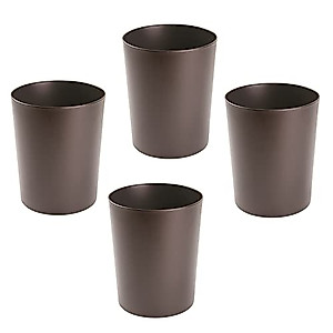 mDesign Round Metal Small 1.7 Gallon Recycle Trash Can Wastebasket, Garbage Container Bin for Bathrooms, Kitchen, Bedroom, Home Office - Durable Stainless Steel - Mirri Collection - 4 Pack - Bronze