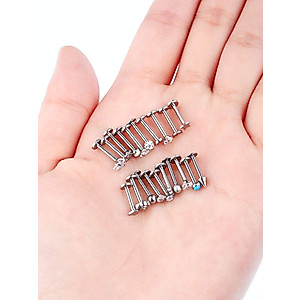 Sumind 20 Pieces 16g Tragus Piercing Jewelry Body Nose Piercing Labret Bars Crystal Style Ball for Women Men,20 Styles(Silver, AB Color, 8 mm)