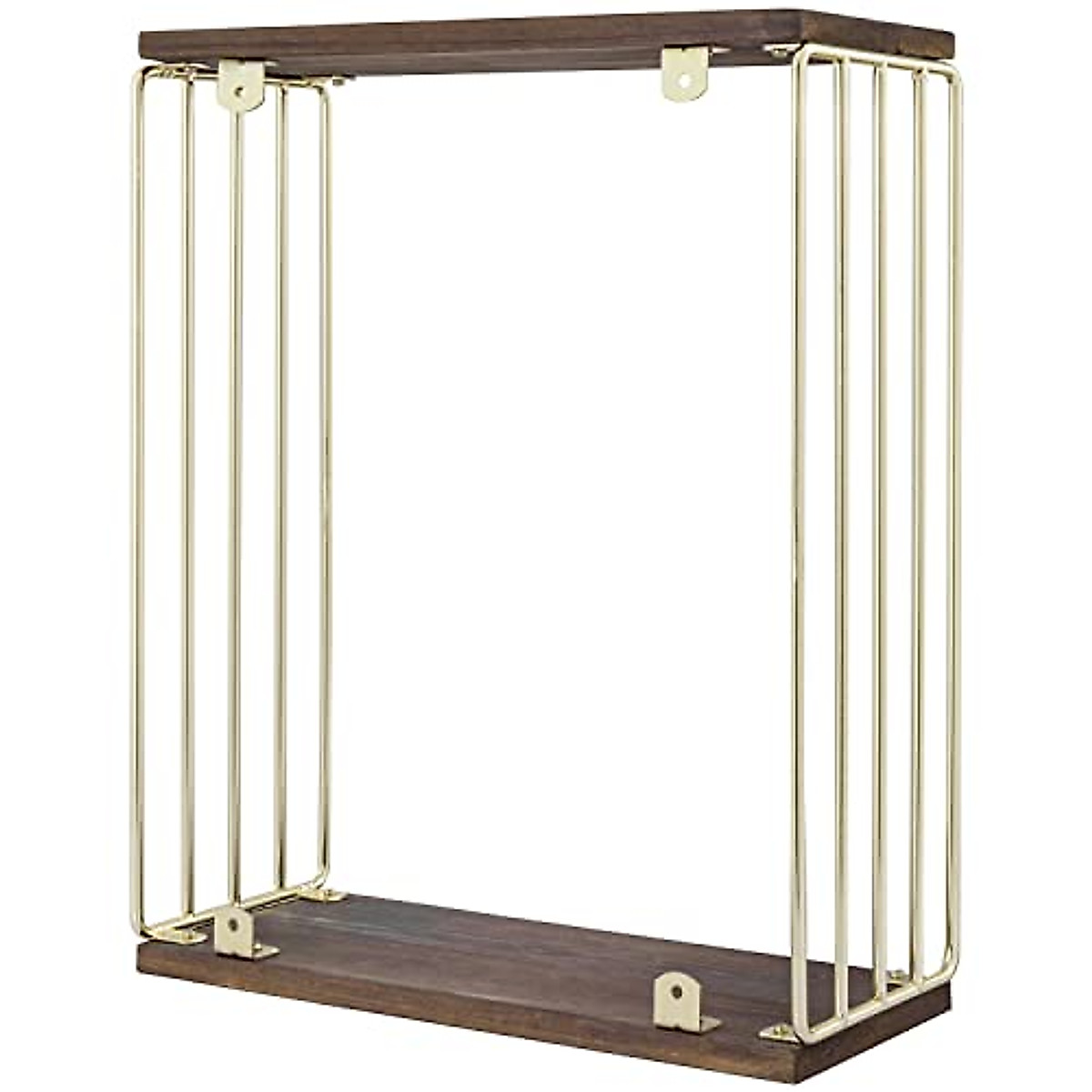 MyGift 2 Tier Modern Brass and Burnt Wood Floating Shelf, Decorative Shadow Box Wall Shelf