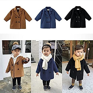 MoZiKQin Toddler Baby Boys Girls Wool Coat Winter Warm Double Breasted Trench Coat Kids Jacket Outwear Clothes (Black,2-3T)