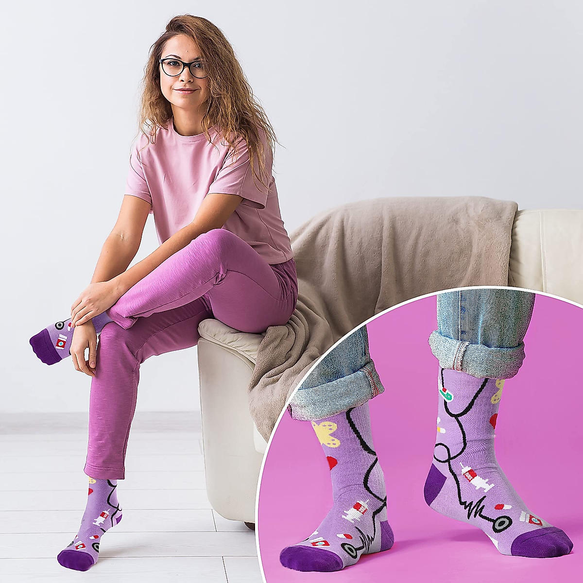 Nurse Gifts Women Nurse Appreciation Gift Graduation for Nurse Gift Practitioner Nurse Christmas Gifts, Badge, Cosmetic Bag, Tumbler, Scroll Holder, Socks, Bag Cup (Purple, Stylish Style)