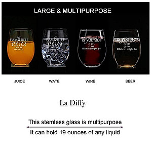 Birthday Fathers Mothers Day Gifts from Daughter Son Kids Best Christmas Gift for Mom Dad Funny Stemless Wine Glass My Favorite Child Gave Me Laser Engraved 19oz