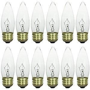 Sunlite 25ETC/32/12PK 25W Incandescent Torpedo Tip Chandelier with Crystal Clear Light Bulb and Medium E26 Base (12 Pack)