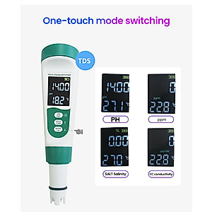 5-in-1 Voice Prompts Water Quality Tester for PH/TDS/EC/Salt/Temperature, with USB-Rechargeable, IP67 Digital pH Meter with Auto Calibration and VA for Hydroponics, Garden, Pool, Aquarium