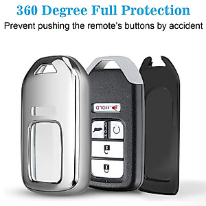 QBUC for Honda Key Fob Cover with Keychain,Soft TPU Full Cover Protection Key Fob Shell Compatible with Honda Accord Civic CRV HRV Pilot Odyssey Passport Smart Remote Key Fob Case (Silver)