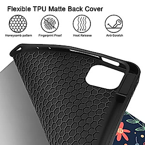 Lepeoac Designed for iPad Pro 11 inch Case M2 4th Generation (2022) / 3rd Gen (2021) / 2nd Gen (2020) / 1st Gen (2018) with Pencil Holder, Trifold Stand TPU Back Shell Smart Case, Flat Floral